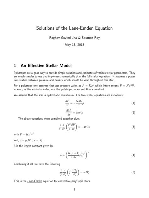 Solutions Of The Lane Emden Equation Download Free Pdf Equations Physics