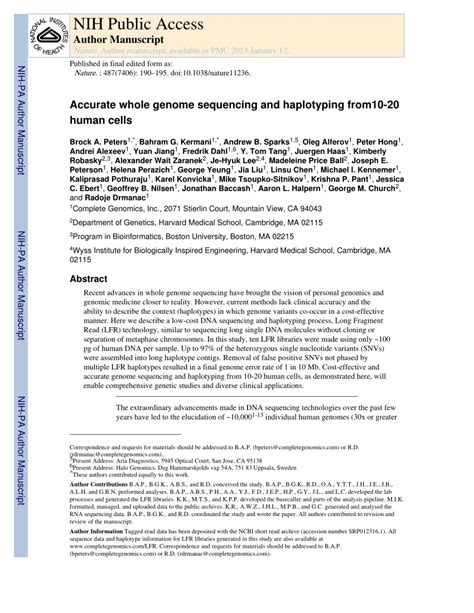 Pdf Accurate Whole Genome Sequencing And Haplotyping From10 20 Human