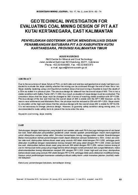 Pdf Geotechnical Investigation For Evaluating Coal Mining Design Of Pit A At Kutai Kertanegara