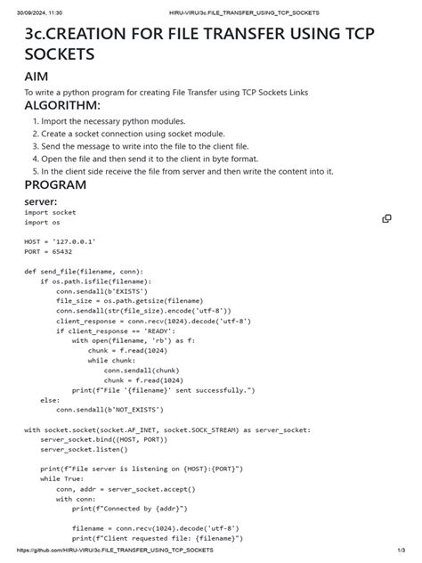 3ccreation For File Transfer Using Tcp Sockets Aim Algorithm Pdf Network Socket Filename
