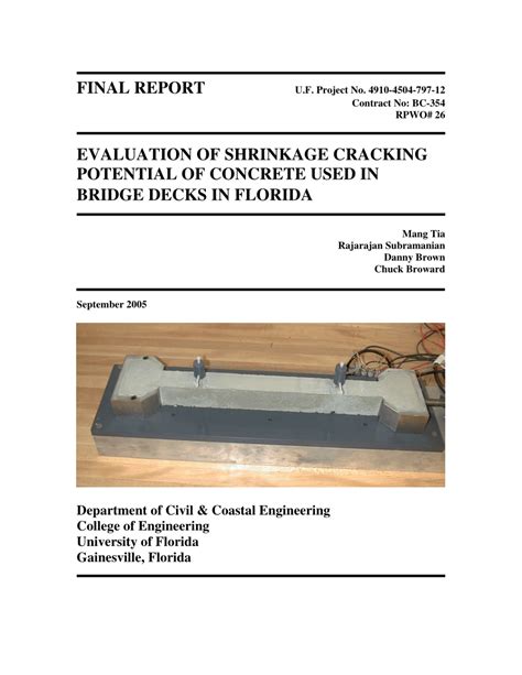 Pdf Evaluation Of Shrinkage Cracking Potential Of Concrete Used In Bridge Decks In Florida
