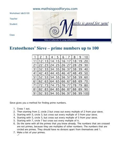 eratosthenes sieve prime numbers up to 100 maths is good for