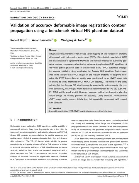 Pdf Validation Of Accuracy Deformable Image Registration Contour Propagation Using A Benchmark
