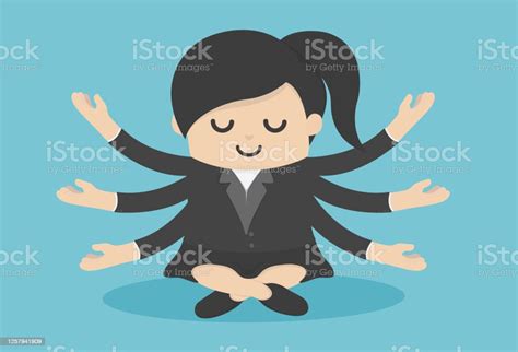 명상을 연습 하는 사업가 소녀는 연꽃 위치 만화 평면 벡터 배경에 앉아 건강한 생활방식에 대한 스톡 벡터 아트 및 기타 이미지 건강한 생활방식 귀여운 기민 Istock