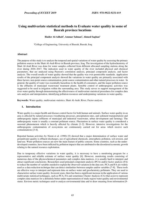 Pdf Using Multivariate Statistical Methods To Evaluate Water Quality In Some Of Basrah