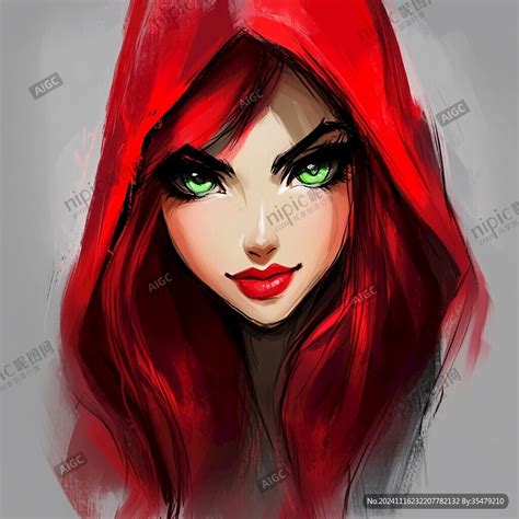 Ai创作图绯红女巫 小红帽女孩 数字肖像插画 红衣女孩头像 写实人物插画 卡通红衣女孩 红衣卡通女孩 Cg头像 头像画 欧美人物头像 小红帽吉祥物 小红帽吐舌头 美女手绘头像 欧美风绘画 红帽