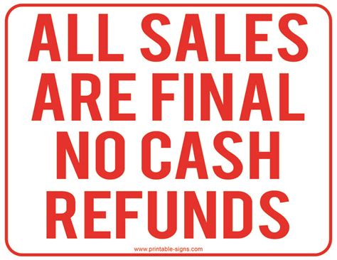 No Refund Printable Signs Printable Signs