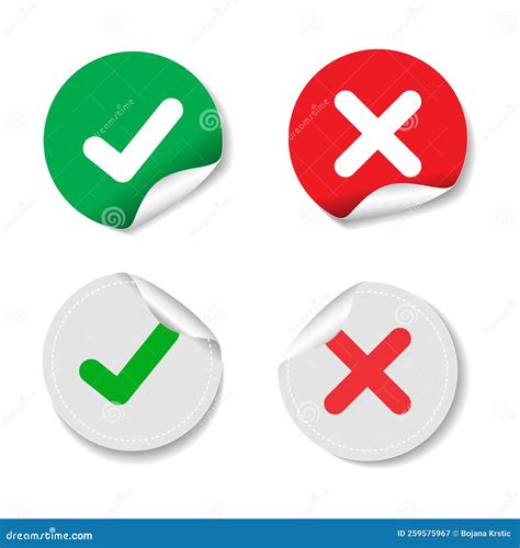 Green Check Mark Icon And Red Cross Mark Simple Dark Icons Stock