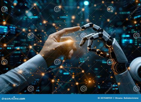 Hands Of Robot And Human Touching On Data Network Connection Science And Artificial