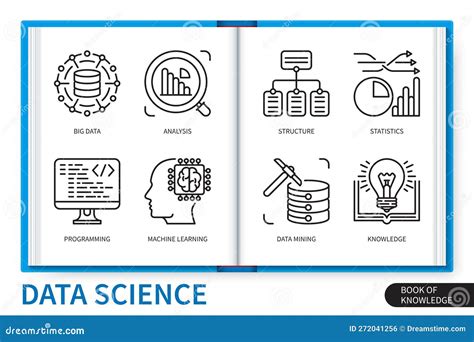 data science infographics linear elements set stock illustration