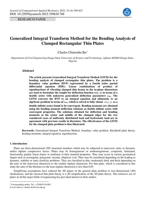 Pdf Generalized Integral Transform Method For The Bending Analysis Of