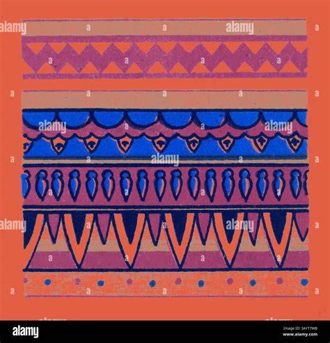 a vibrant textile design featuring bold geometric patterns in shades
