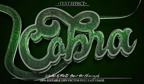 Кобра Векторный текстовый эффект Редактируемый алфавит Зеленая рептилия Питон Змея Дикая змея