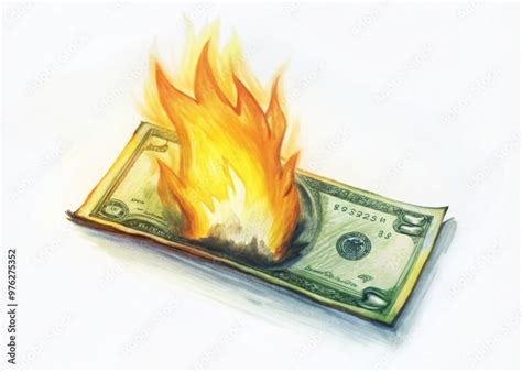 Burning Dollar Bill A Single Us Dollar Bill Burning At The Edges Symbolizing Inflation