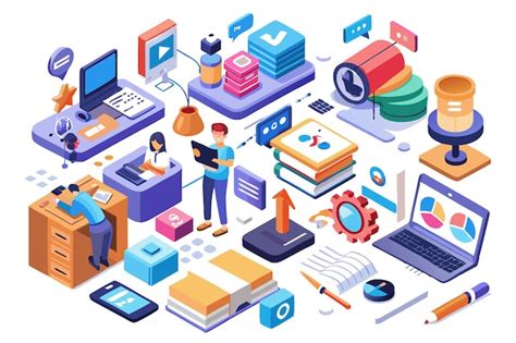Isometric Illustration Of People Working On A Project With Different