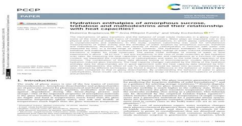 Pdf Hydration Enthalpies Of Amorphous Sucrose Trehalose And