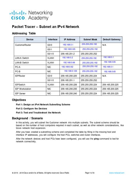 11 5 5 Packet Tracer Subnet An Ipv4 Network Pdf