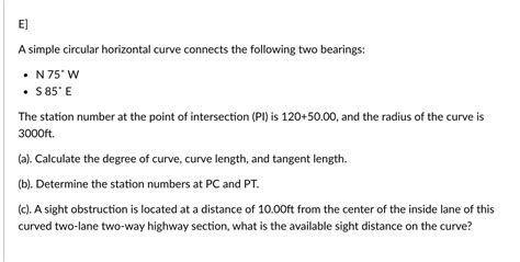 answered e] a simple circular horizontal curve… bartleby