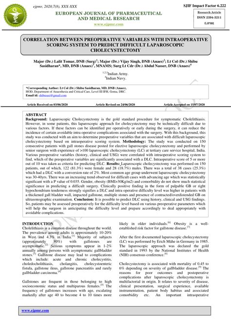 Pdf Correlation Between Preoperative Variables With Intraoperative