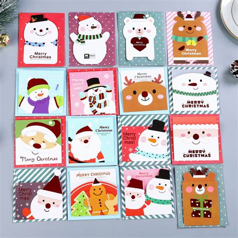 24张套装创意圣诞节英文贺卡儿童立体卡通迷你对折小卡片带信封 虎窝淘