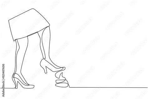 Vetor De Single One Line Drawing Businesswoman Foot Stepping Into Dog
