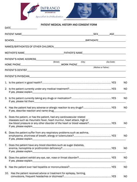 Fillable Online Patient Medical History And Consent Form Date Patient Name Sex Age Fax Email