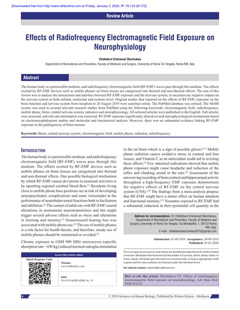 Pdf Effects Of Radiofrequency Electromagnetic Field Exposure On Neurophysiology