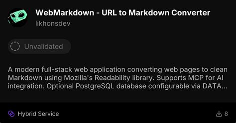 Webmarkdown Url转markdown转换器 Mcp · Lobehub