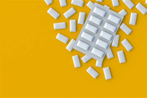 블리스 터 팩에 껌이 많이 있습니다 민트 풍선 껌 공간을 복사합니다 평면도 3d 렌더링 3차원 형태에 대한 스톡 사진 및 기타 이미지 Istock