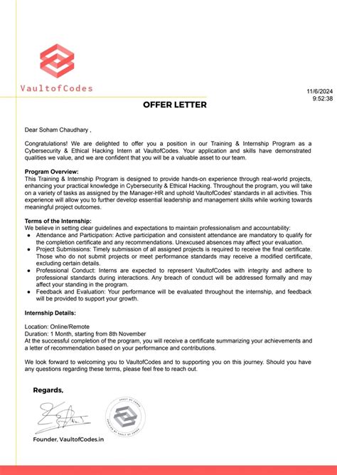 Soham Chaudhary On Linkedin Cybersecurity Traininginternship Vaultofcodes Learningandgrowing…