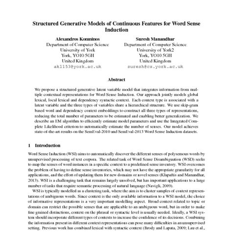 Structured Generative Models Of Continuous Features For Word Sense Induction Acl Anthology