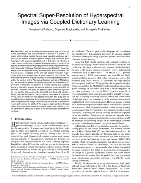 Pdf Spectral Super Resolution Of Hyperspectral Images Via Coupled Dictionary Learning