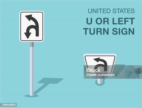 교통 규제 규칙 고립 된 미국 U 또는 좌회전도로 표지판 전면 및 상단 보기 벡터 일러스트 레이 션 Mandate에 대한 스톡 벡터 아트 및 기타 이미지 Istock