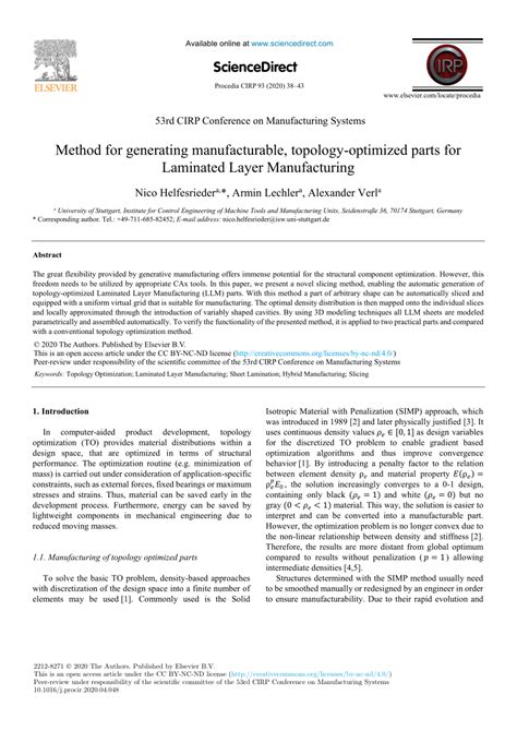 Pdf Method For Generating Manufacturable Topology Optimized Parts For Laminated Layer
