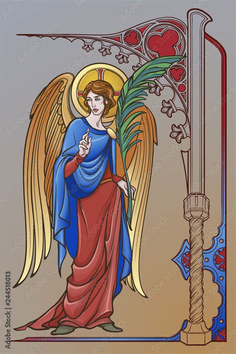 Angel Figure With Blessing Gesture And Palm Branch Gothic Decorative