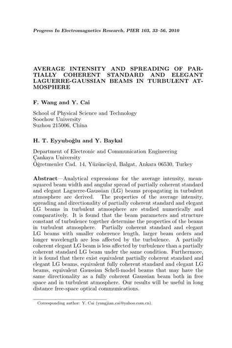 Pdf Average Intensity And Spreading Of Partially Coherent Standard And Elegant Laguerre