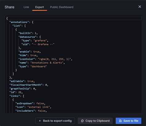 Export Dashboard Json Button In 11 5 How To Hide From A Viewer Grafana Grafana Labs