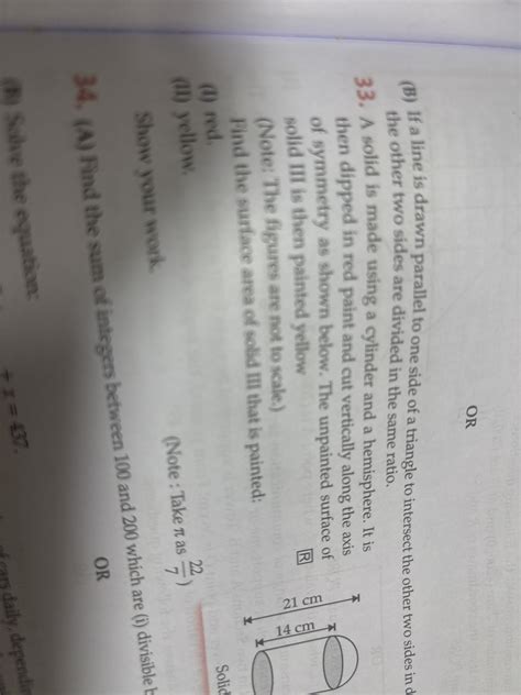 OR B If A Line Is Drawn Parallel To One Side Of A Triangle To Intersect