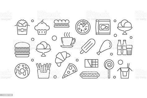 Fast Food Illustration Vector Unhealthy Eating Banner Stock