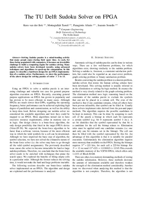 Pdf The Tu Delft Sudoku Solver On Fpga