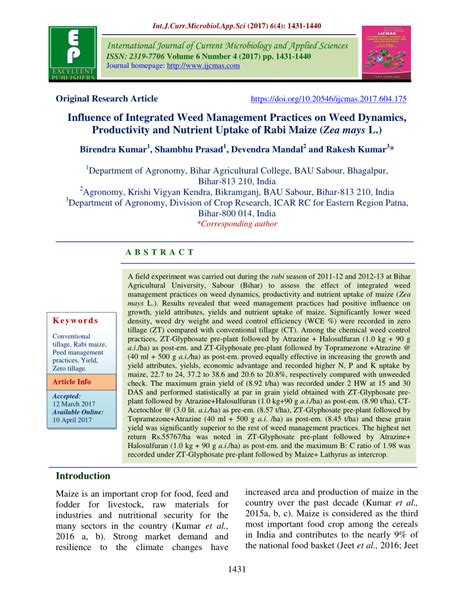 Pdf Influence Of Integrated Weed Management Practices On Weed