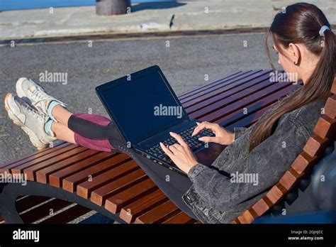 Female Hands Typing Laptop Keyboard Close Up Stock Photo Alamy