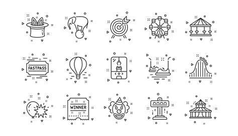 놀이 공원 라인 아이콘입니다 회전 목마 롤러 코스터와 서커스 선형 아이콘 세트입니다 벡터 갈고리 발톱에 대한 스톡 벡터 아트 및 기타 이미지 Istock