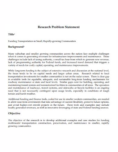 FREE 11 Research Problem Statement Samples Marketing Quantitative Nursing