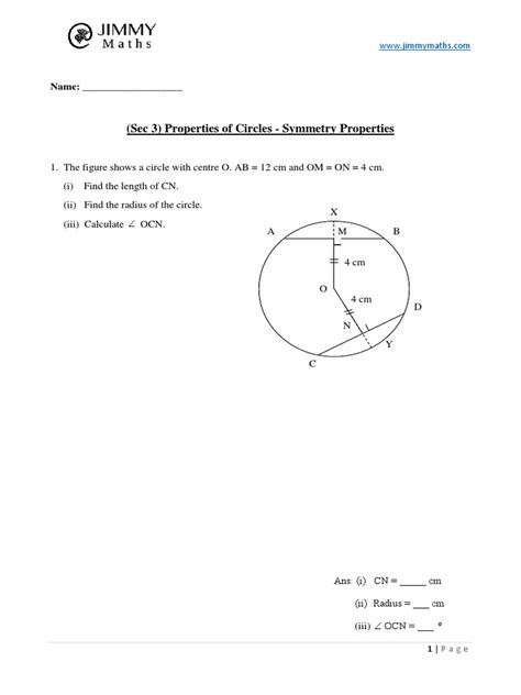 Sec 3 Properties Of Circles Symmetry Properties Assignment Pdf