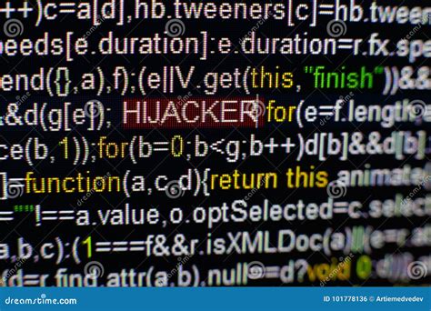 Macro Photo Of Computer Screen With Program Source Code And Highlighted