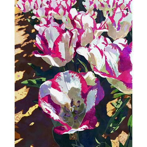 Tulip Flower Art Print 2 Purple White Tulip Fields Watercolor Floral