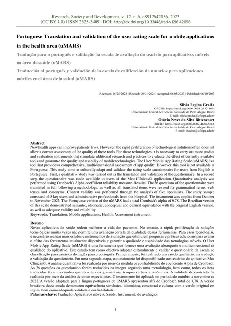 Pdf Portuguese Translation And Validation Of The User Rating Scale For Mobile Applications In