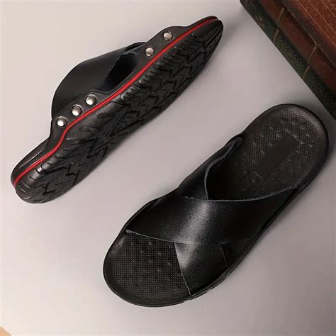 Мъжки Чехли С Отворени Пръсти Дишащи С Кръстосани Презрамки Едноцветни Големи Размери