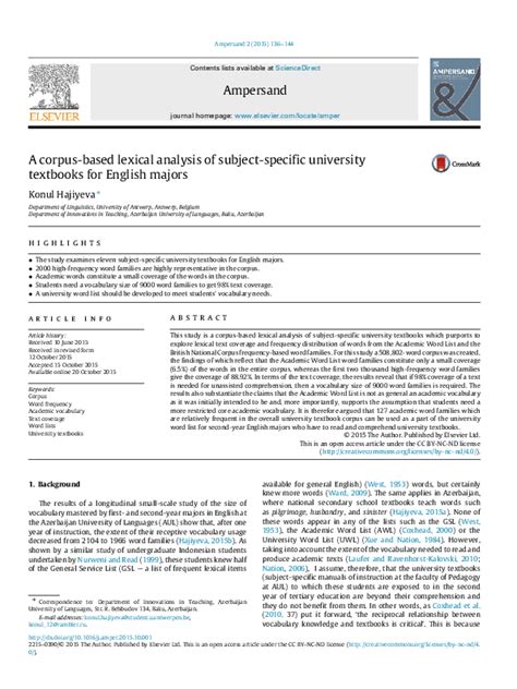 Pdf A Corpus Based Lexical Analysis Of Subject Specific University